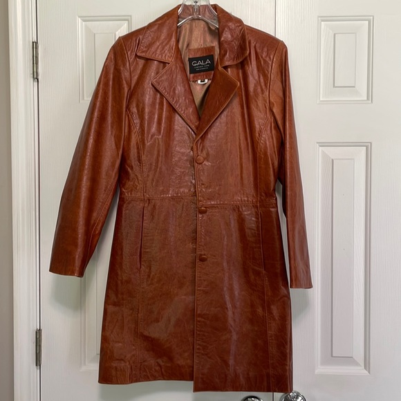 Gala | Jackets & Coats | Womens Vintage Brown Leather Duster Jacket ...